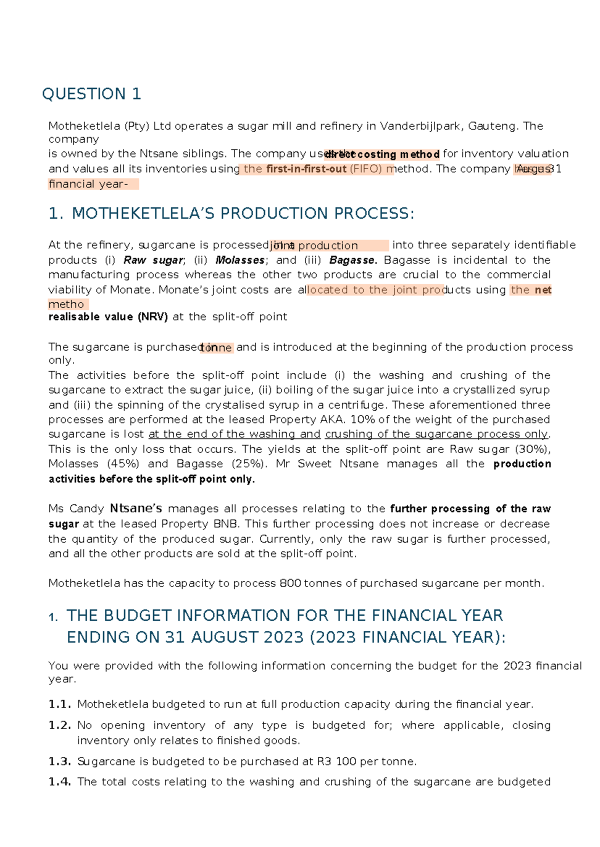 MAC3701 23 ASS2 - MAC - tonne s joint production process direct costing method QUESTION 1 - Studocu