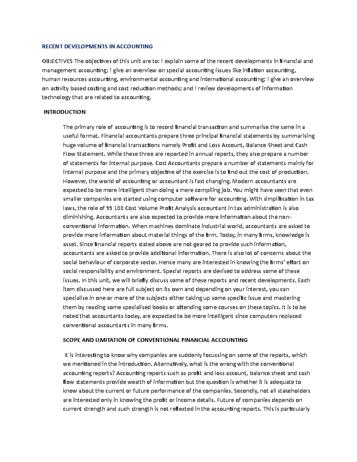 Recent Development IN Accounting - RECENT DEVELOPMENTS IN ACCOUNTING ...