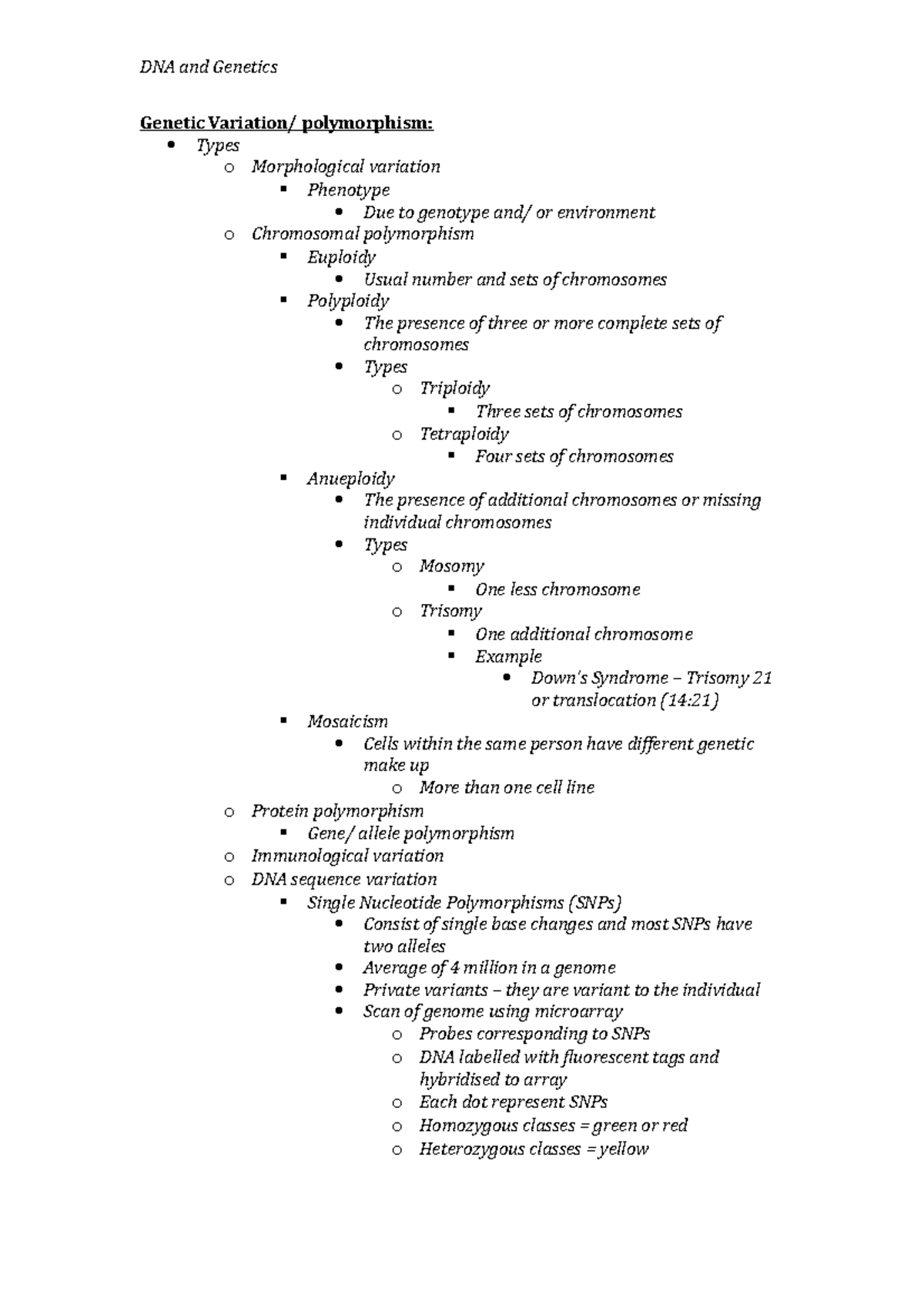Genetic Variation Lecture Notes - DNA and Genetics Genetic Variation ...
