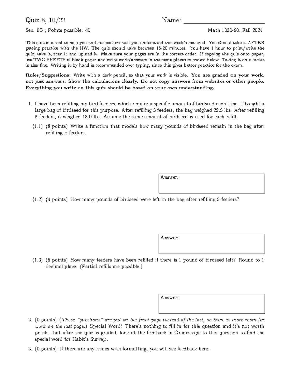 MATH1030 16 - quiz - Quiz 8, 10/22 Name: Sec. 9B ; Points possible: 40 ...