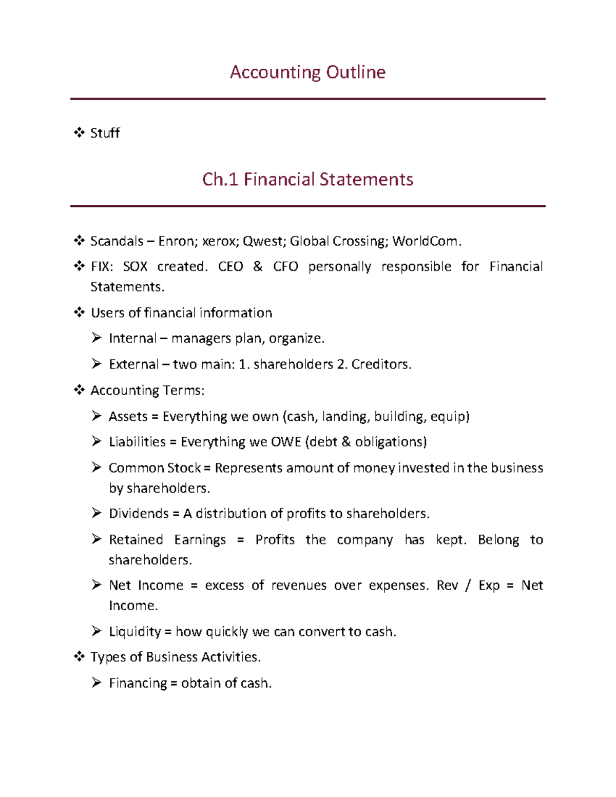 0.Accounting Outline sdfsdd - Accounting Outline Stuff Ch Financial ...
