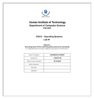 LAB 2 -CS312 -OPERATING SYSTEMS - Usman Institute of Technology Department of Computer Science ...