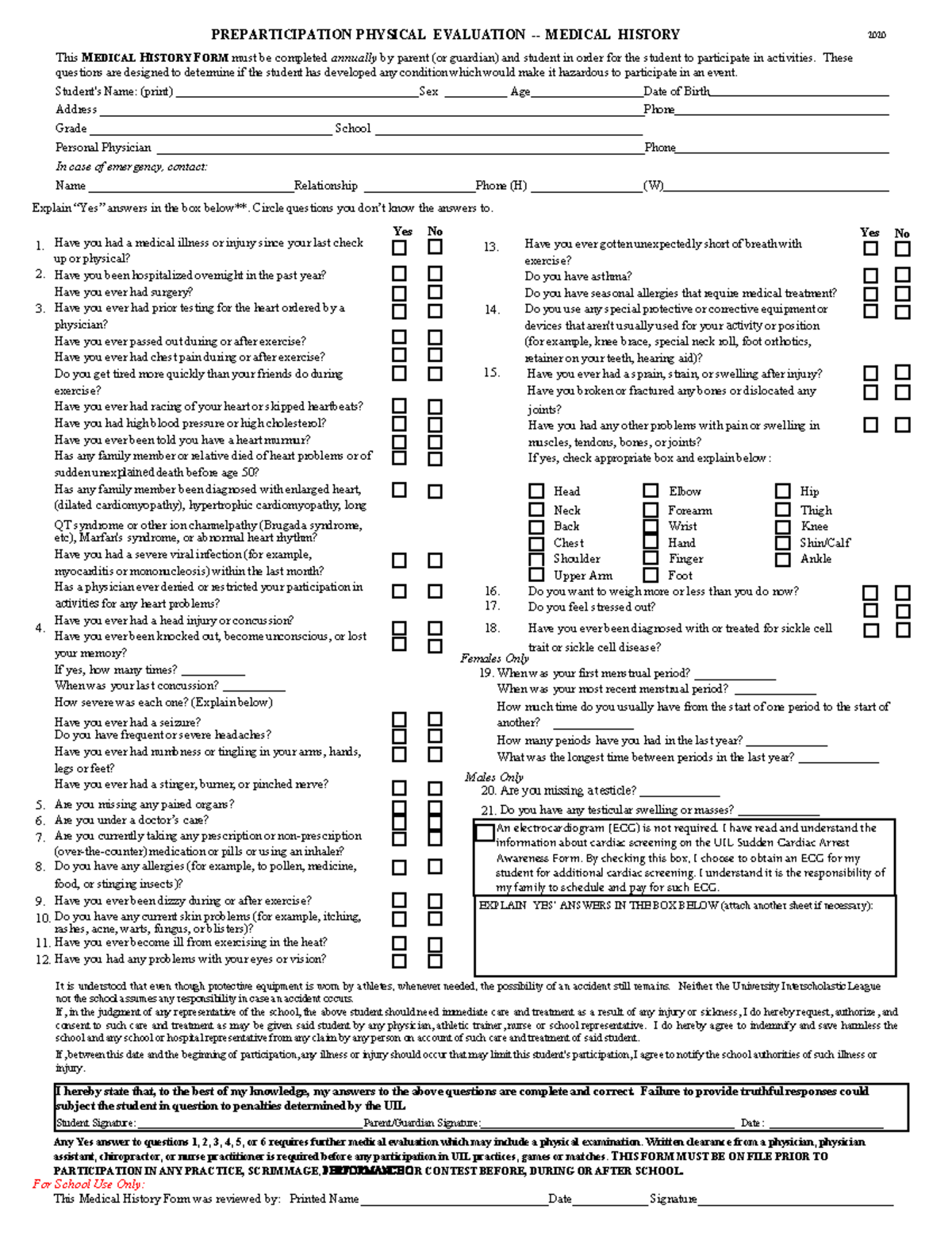 Pre Phys Form Rvsd 2 - PREPARTICIPATION PHYSICAL EVALUATION - MEDICAL ...