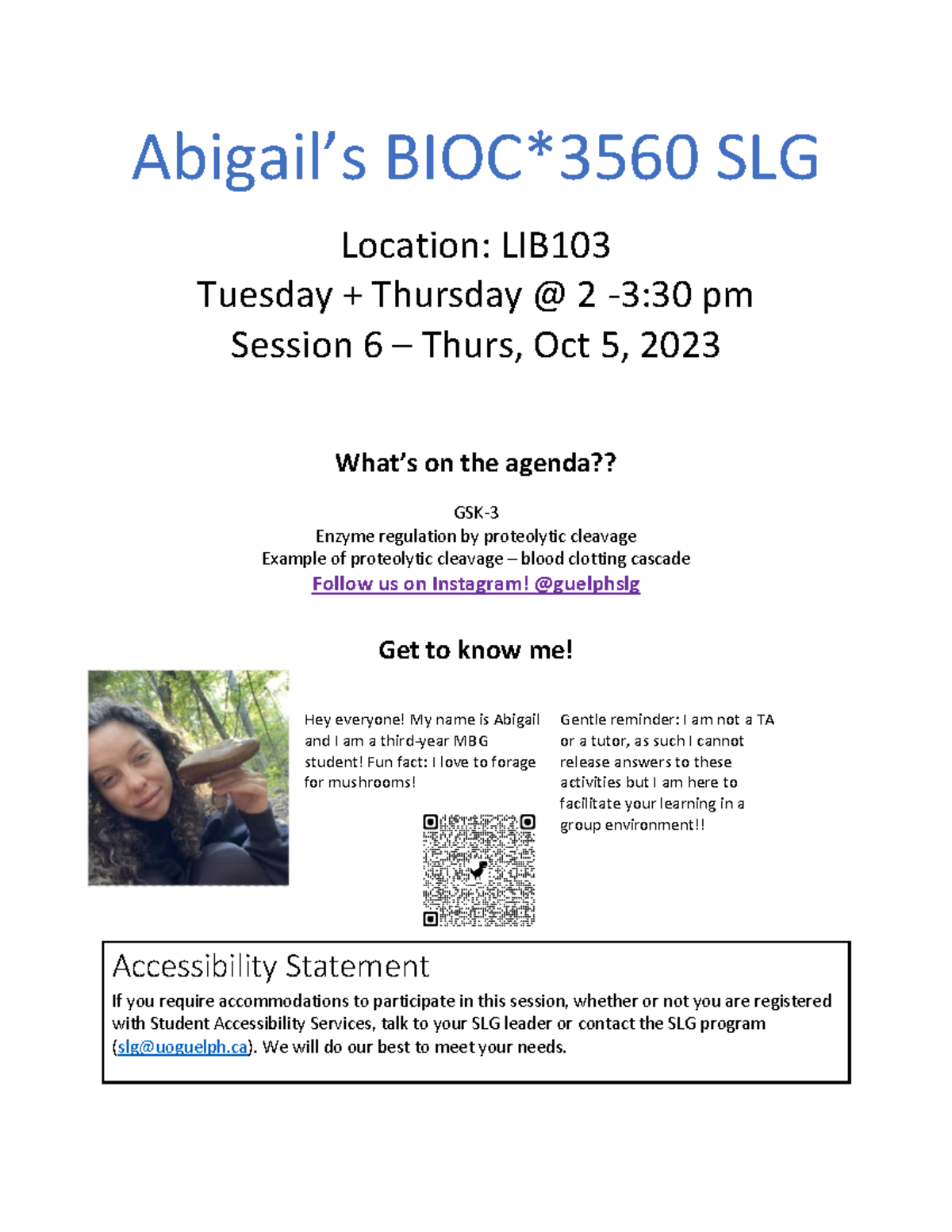 BIOC SLG Part B - practice - Abigail’s BIOC*3560 SLG Location: LIB ...