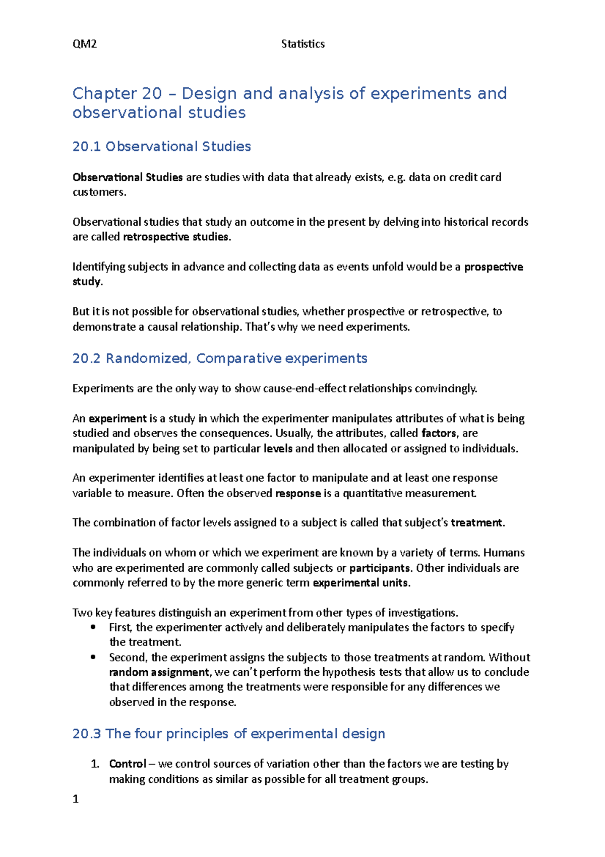 Stats Chapter 20 - Chapter 20 – Design and analysis of experiments and ...