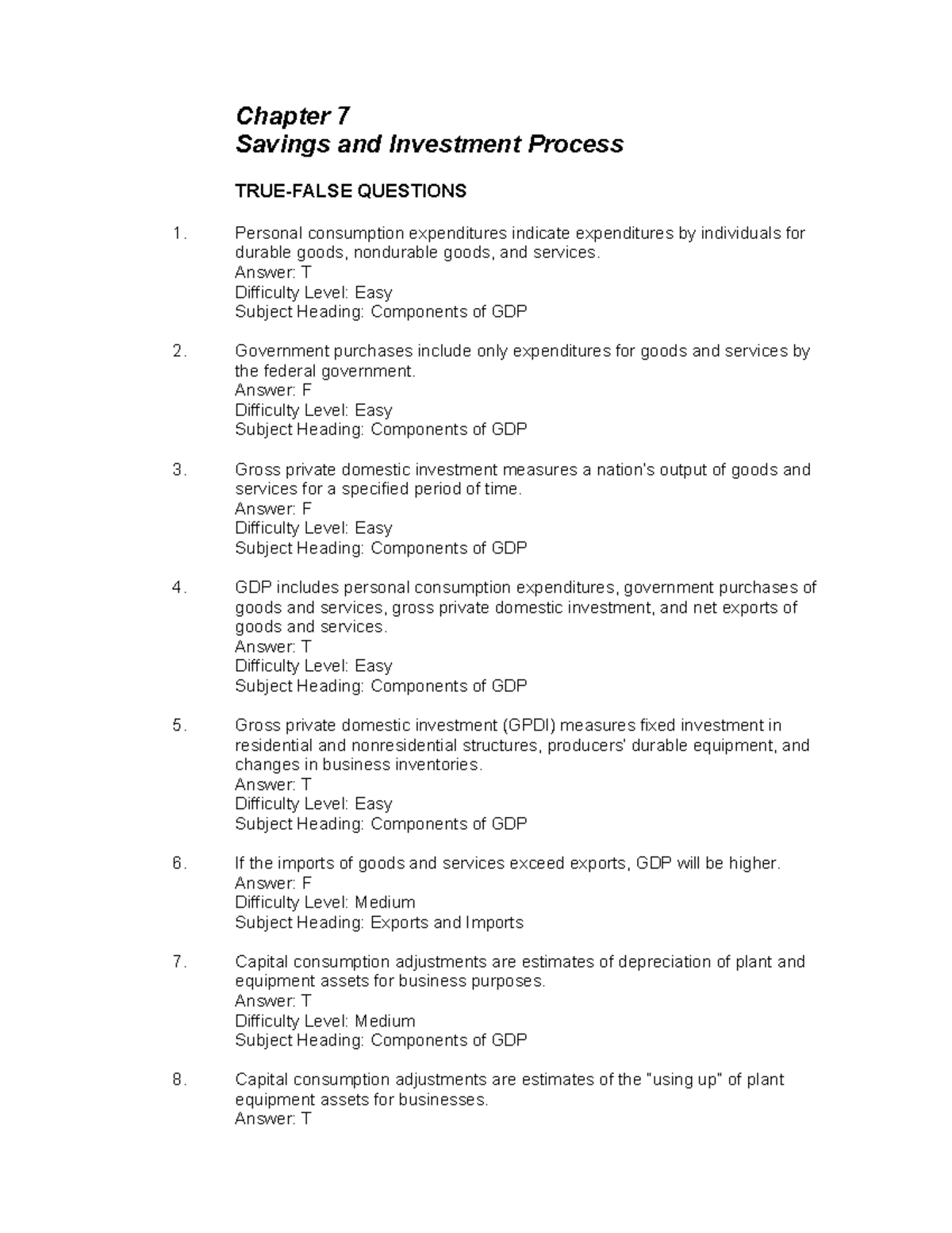 Ch07 - ITF Exam answers - Chapter 7 Savings and Investment Process TRUE ...