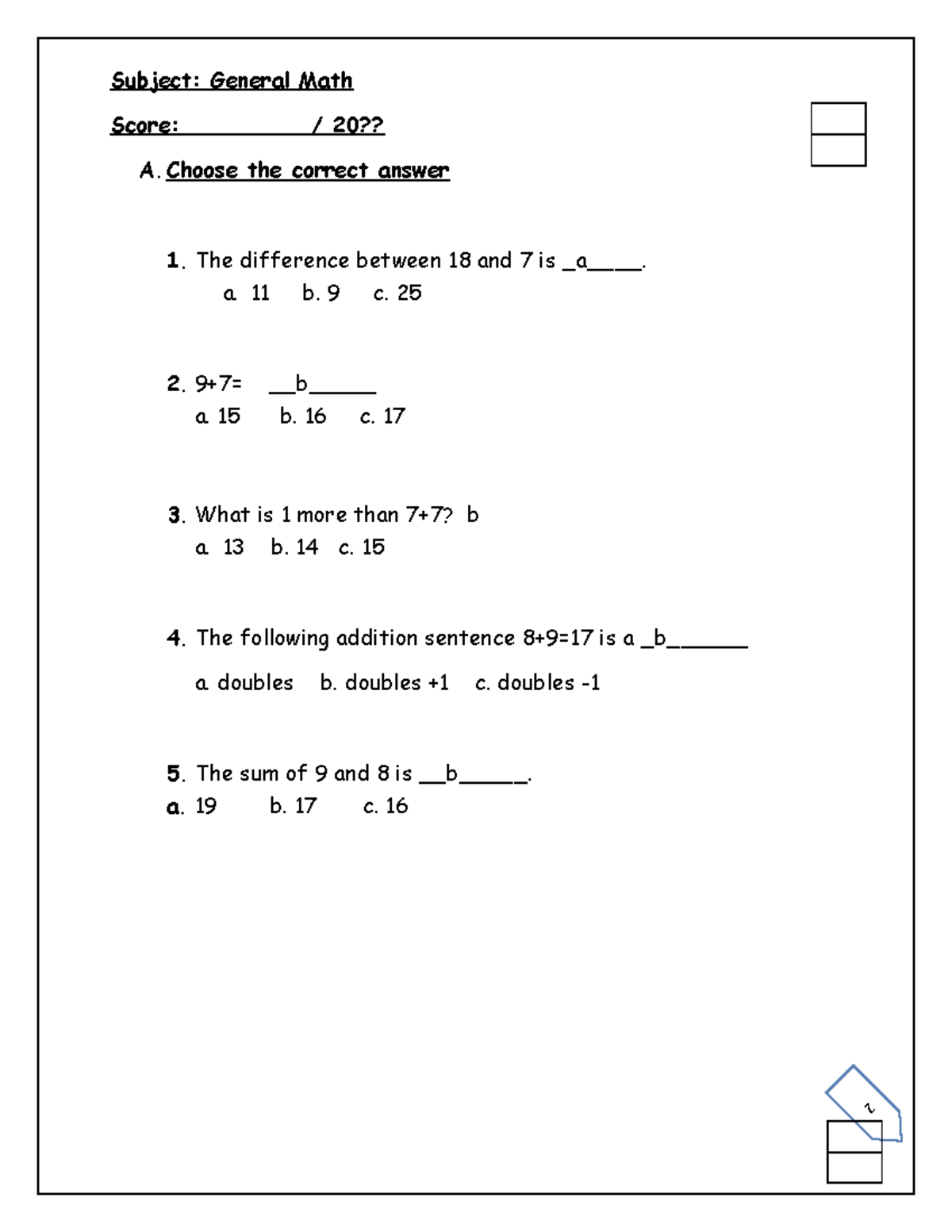 Exam 1 2 February 2015, questions and answers - Subject: General Math ...