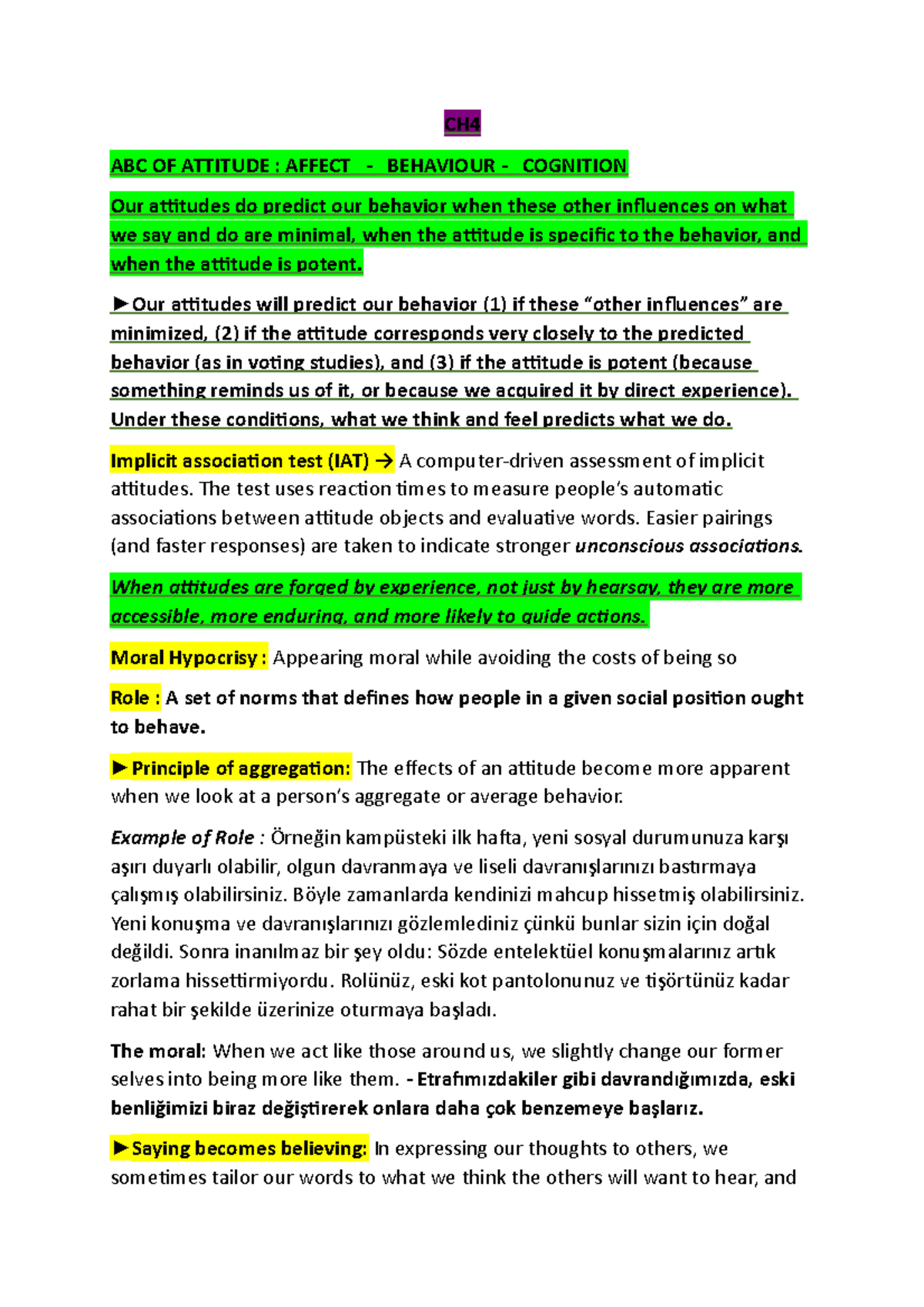 Social Psy. ch 4 - ch 6 notes - CH ABC OF ATTITUDE : AFFECT - BEHAVIOUR ...