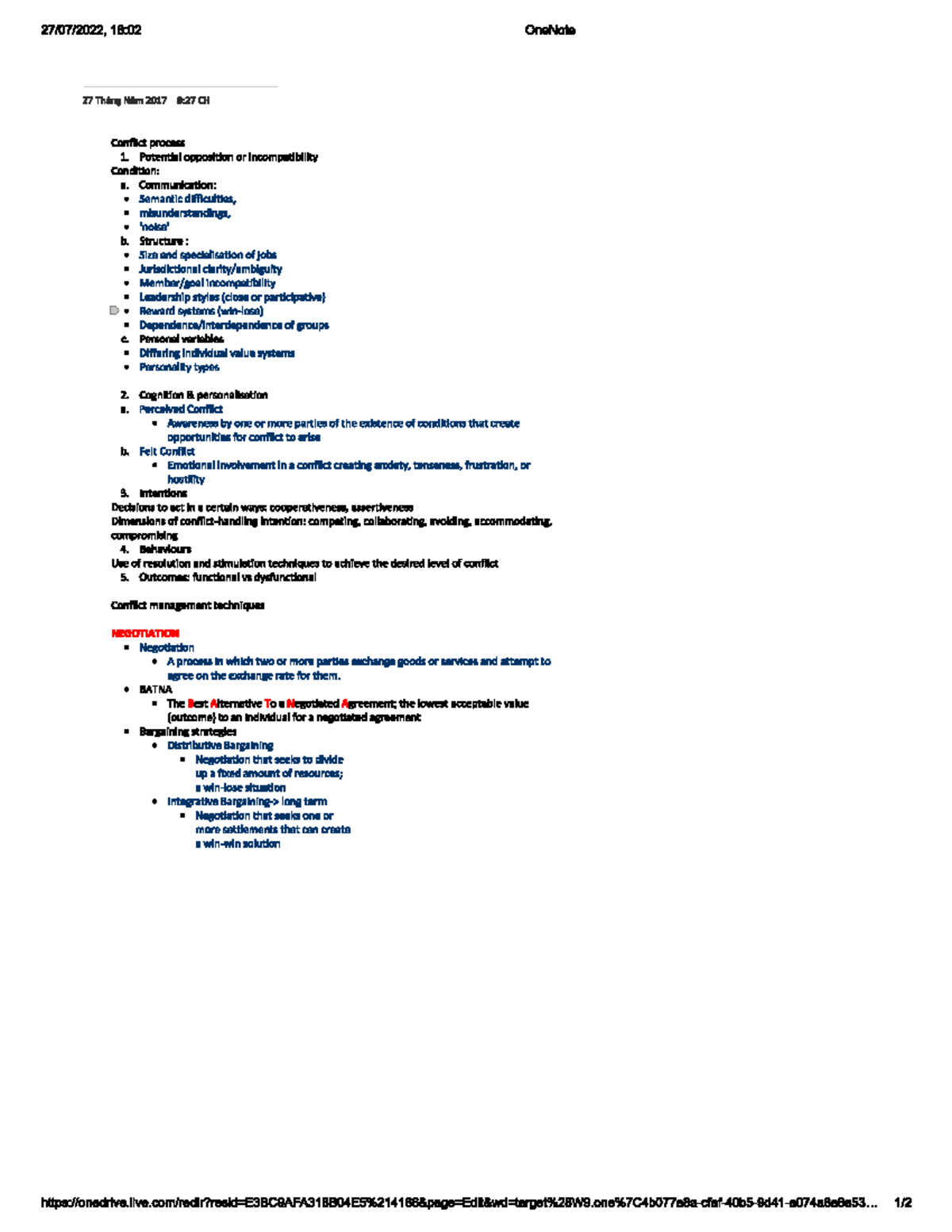 MGMT 201 WEEK 9 Lecture NOTE Summary - Conflict & Negotiation - MGMT201 ...