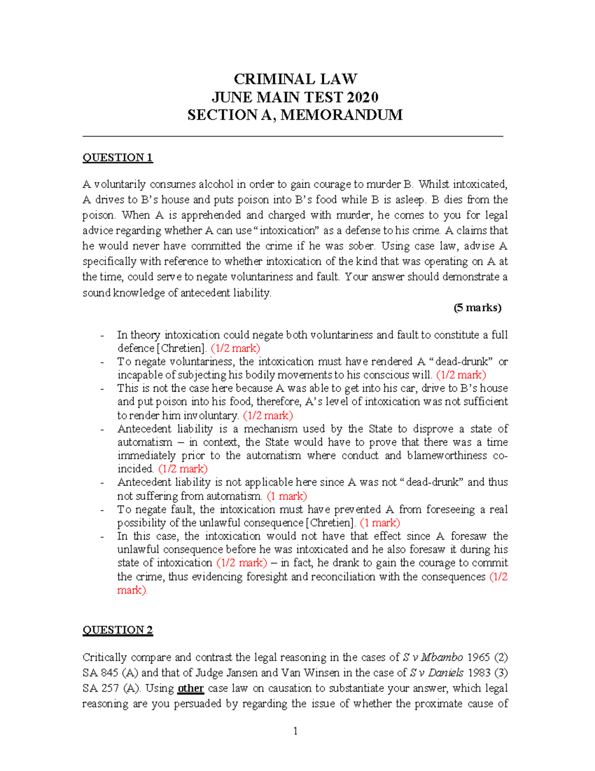 Criminal Law June Test Memo Section A Blake Martin final for upload - 1 ...