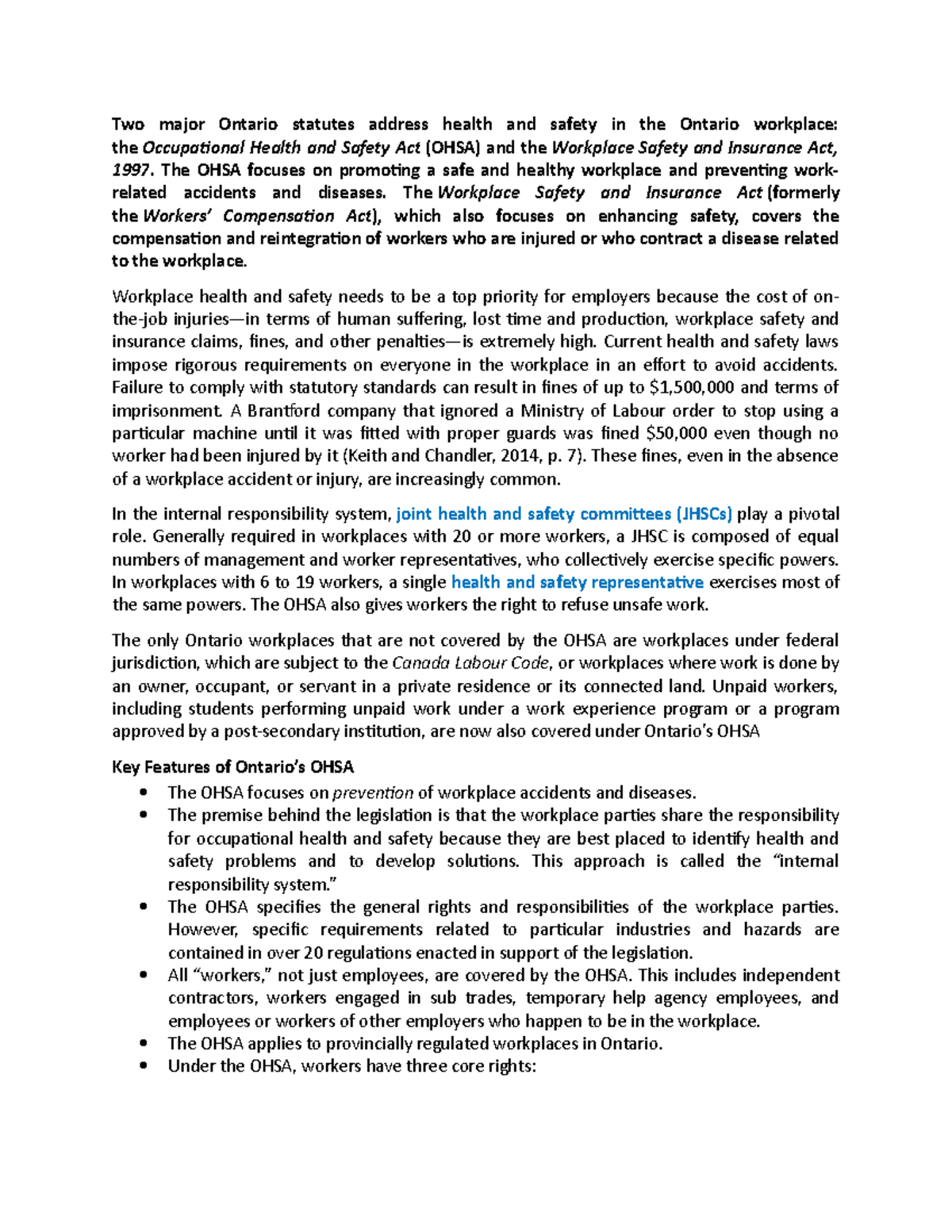 OSHA - pdf - Two major Ontario statutes address health and safety in ...