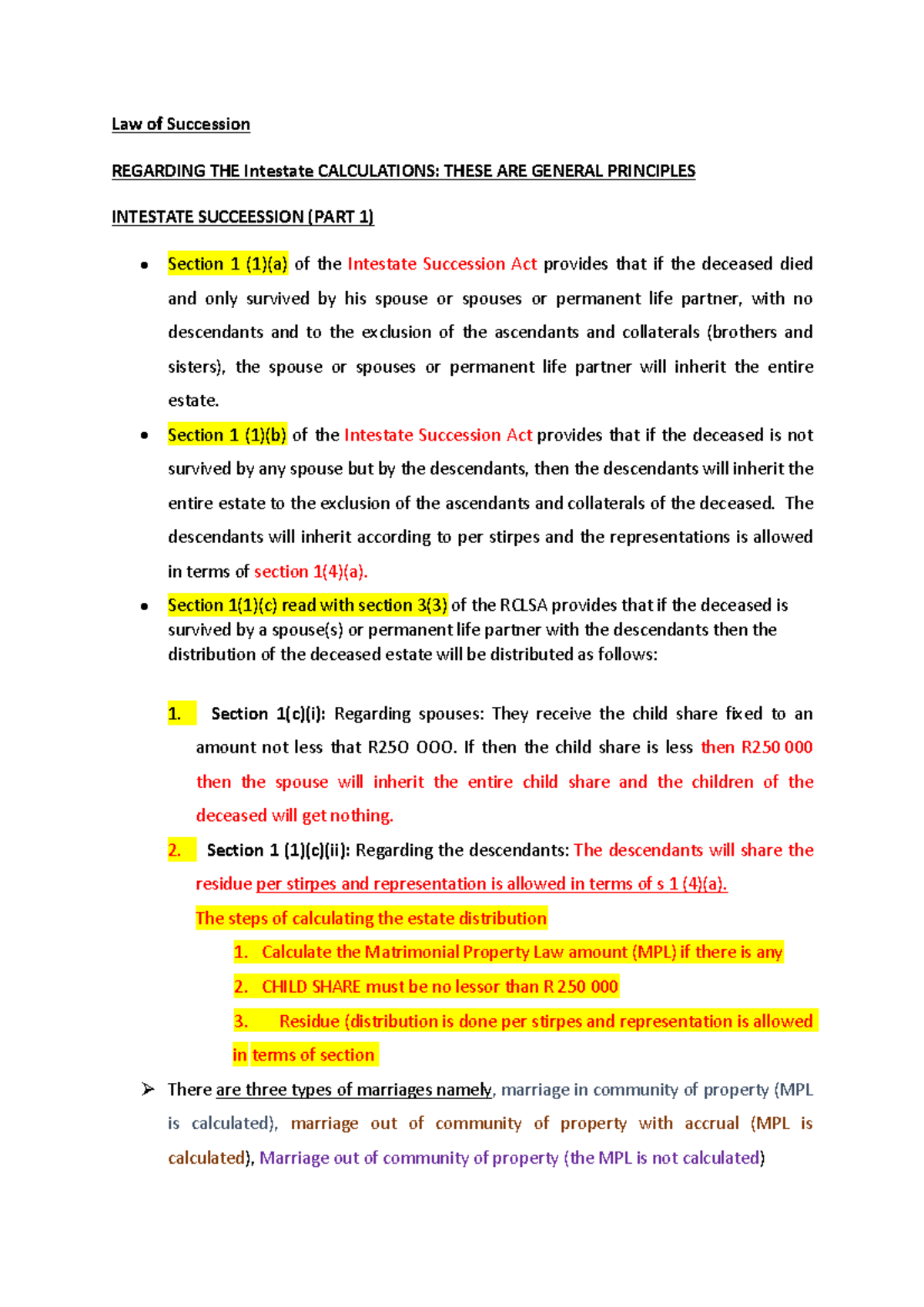 Intestate Calculations - Law of Succession REGARDING THE Intestate ...