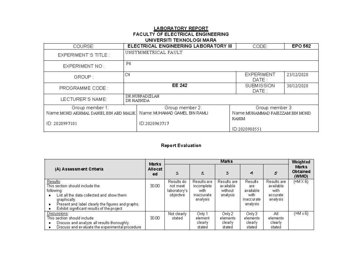 Lab report p6 EPO562 Electrical Engineering Laboratory III assignment ...