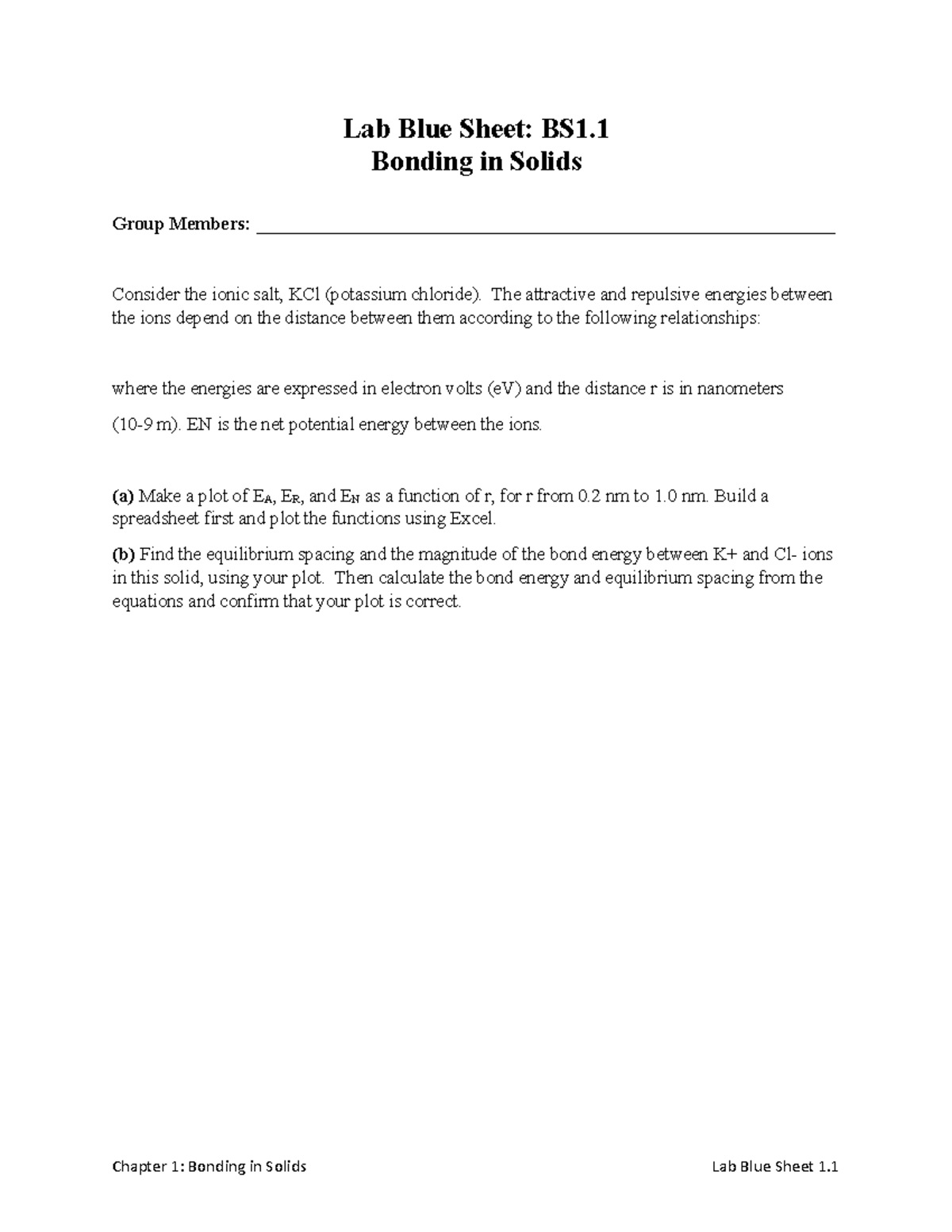 BS1.1 Bonding - Lab Assignment - Lab Blue Sheet: BS1. Bonding in Solids ...
