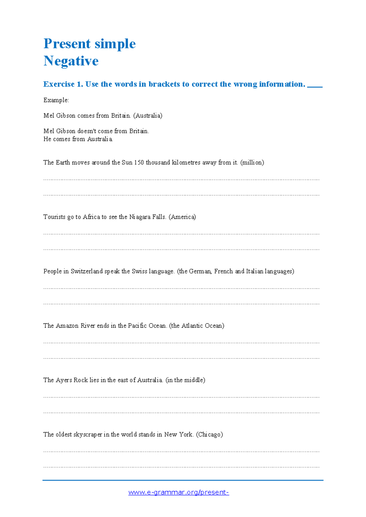 Present simple. Negative English grammar - e-grammar/present- Present ...