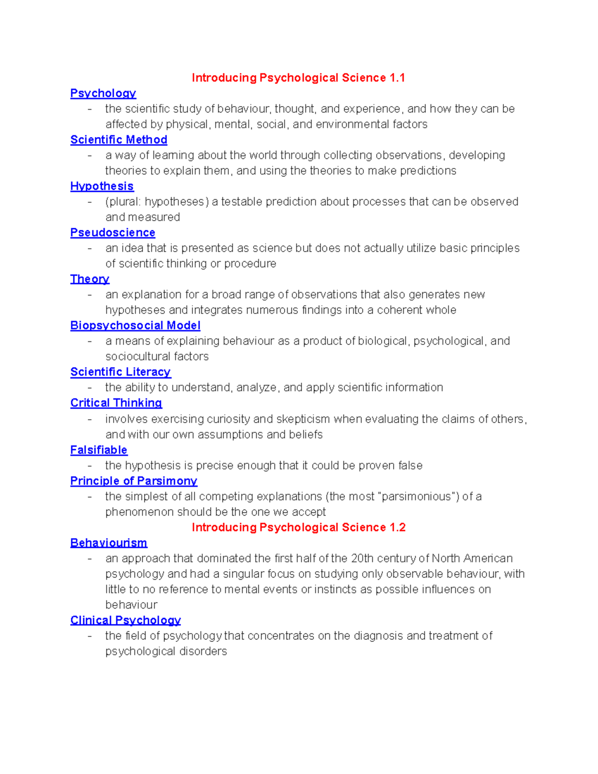 Copy of Psyc 1000 study notes - Introducing Psychological Science 1 ...