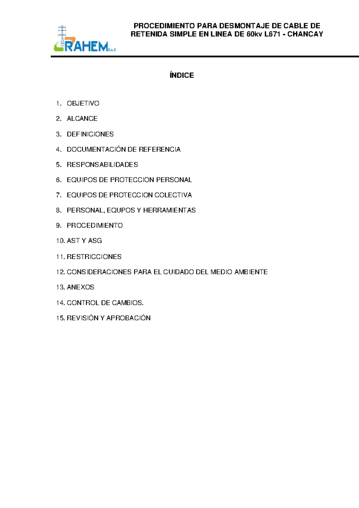 ENEL-OP-PR-DCRS Ver 00 Procedimiento para Desmontaje de Cable de ...