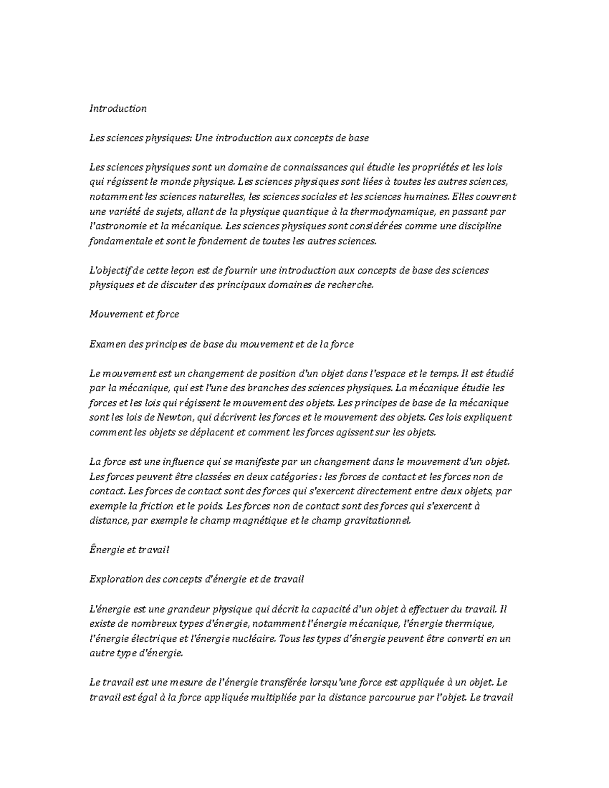 Physical Sciences Study Notes - Introduction Les sciences physiques ...
