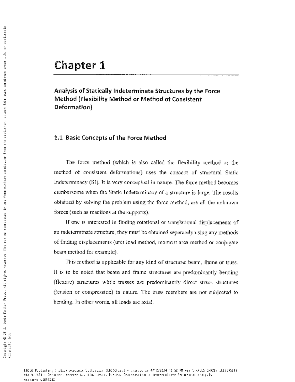 Force Method - Chapter 1 Analysis of Statically Indeterminate Structures by the Force Method ...