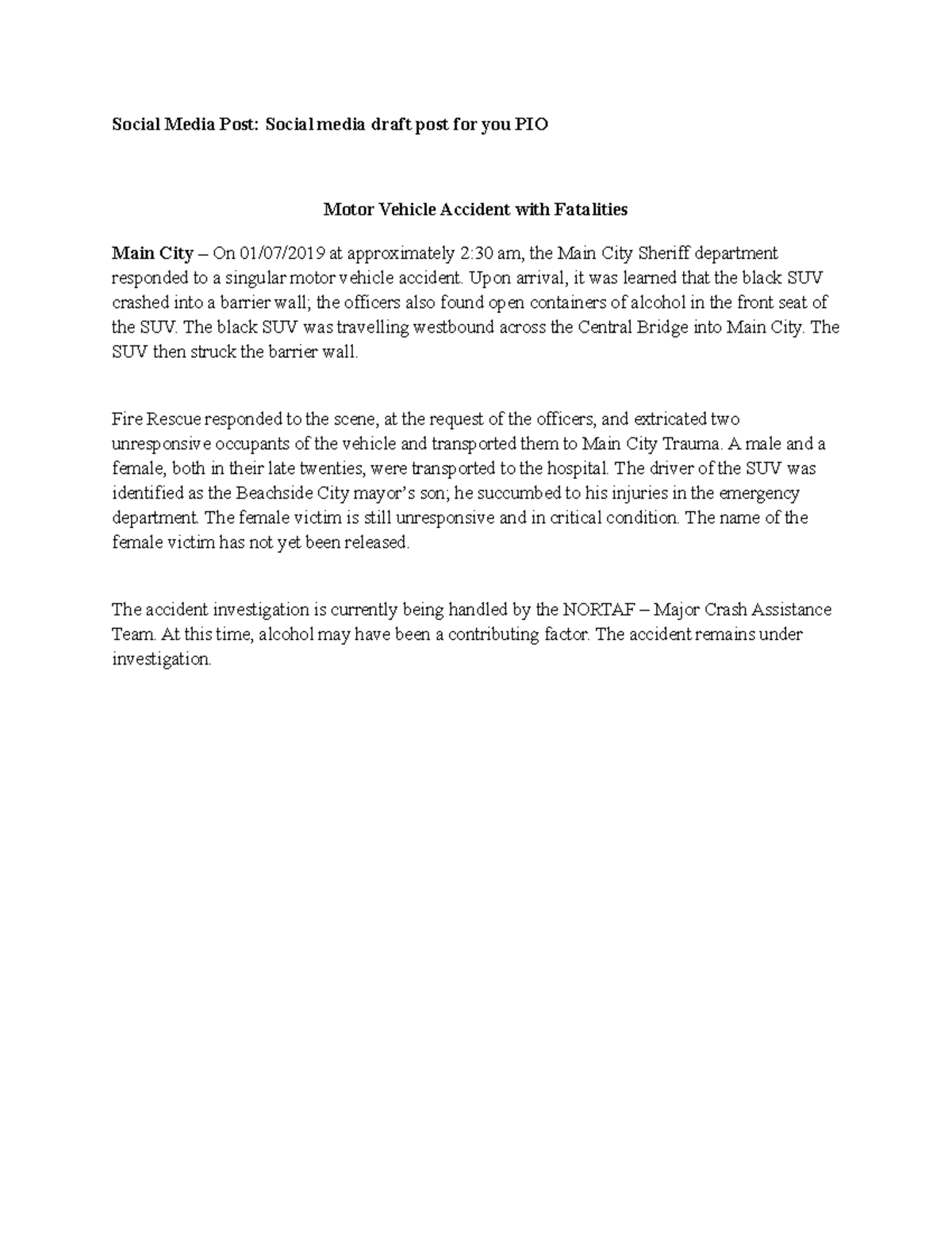 Social Media Post - project 2 - Social Media Post: Social media draft ...