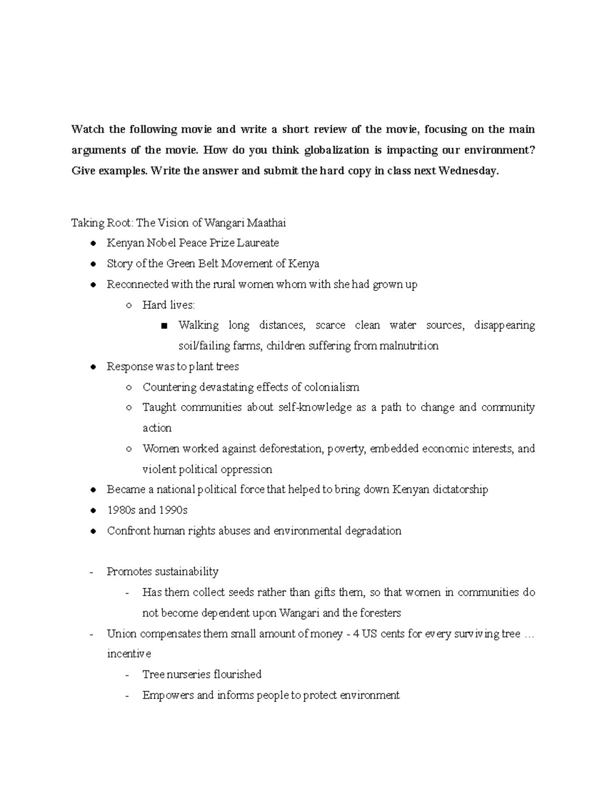 Class Lecture and Film Notes - Watch the following movie and write a ...