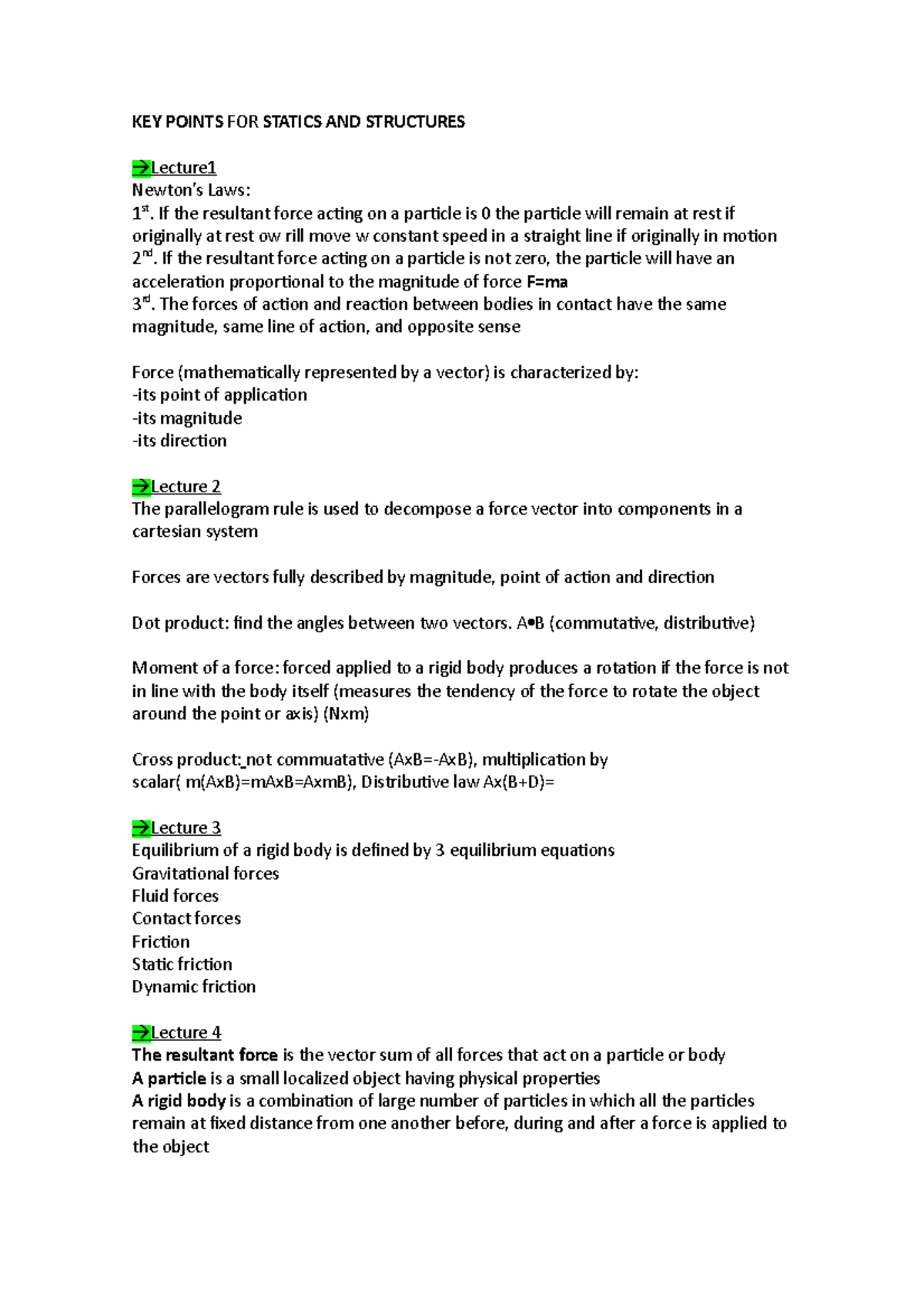 Key Points for Statics and Structures - KEY POINTS FOR STATICS AND ...