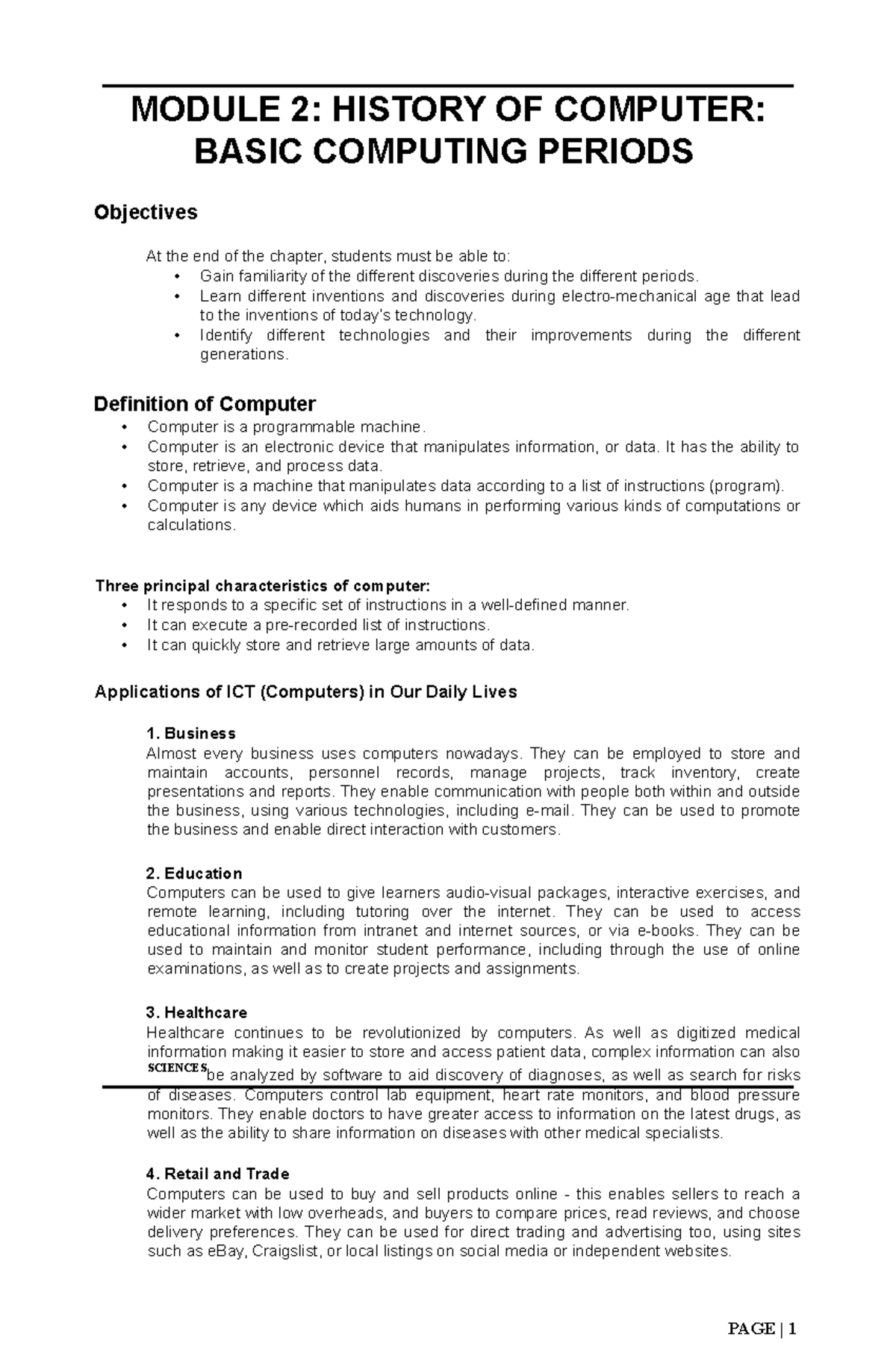 Gelite Lecture 3 Prelims - MODULE 2: HISTORY OF COMPUTER: BASIC COMPUTING PERIODS Objectives At ...