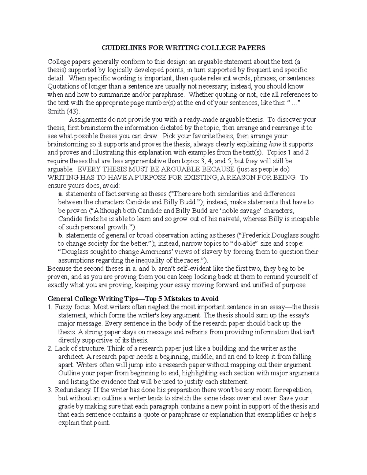 Academic Paper Guidelines - GUIDELINES FOR WRITING COLLEGE PAPERS ...