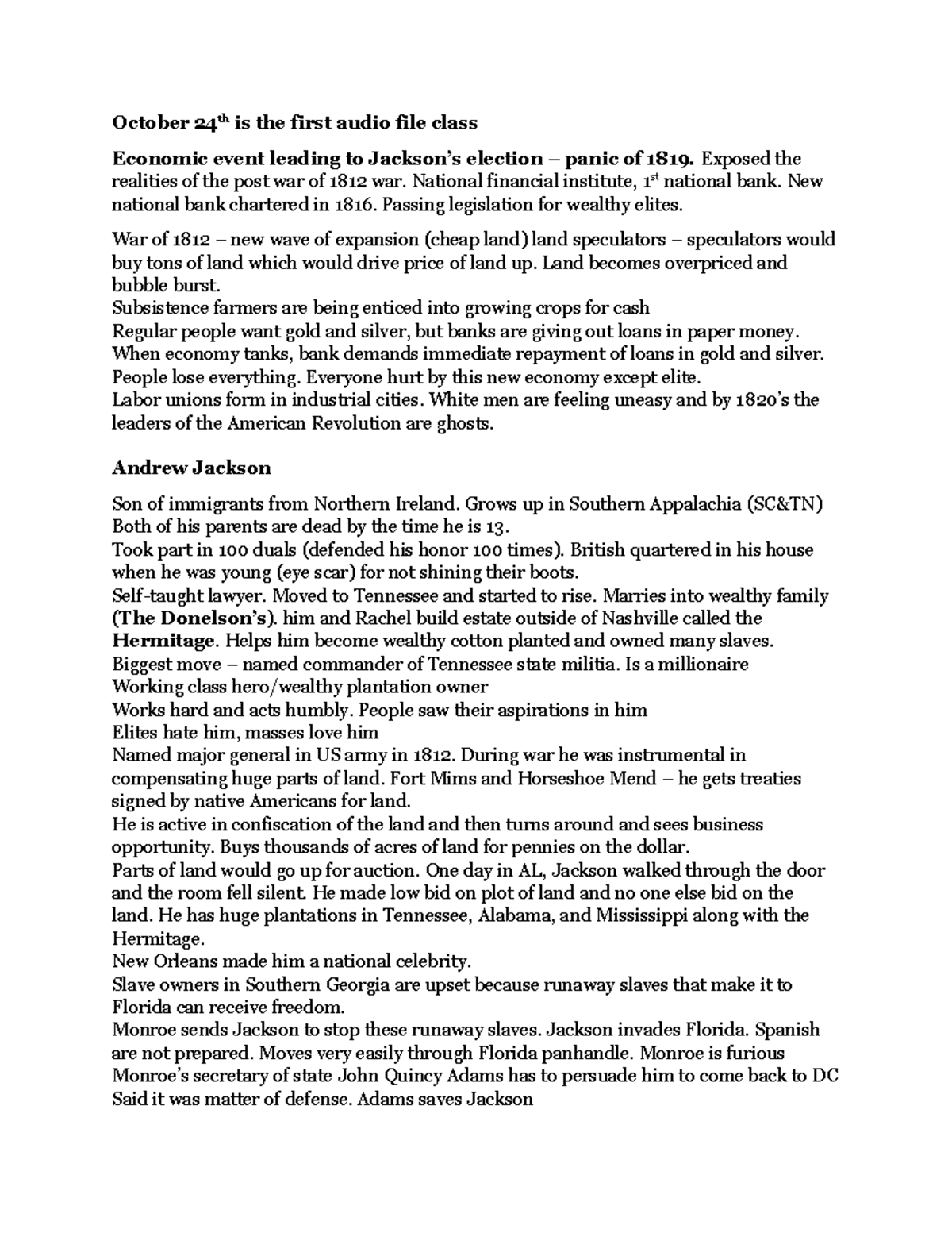 History 2111 Test 3 - October 24th is the first audio file class ...