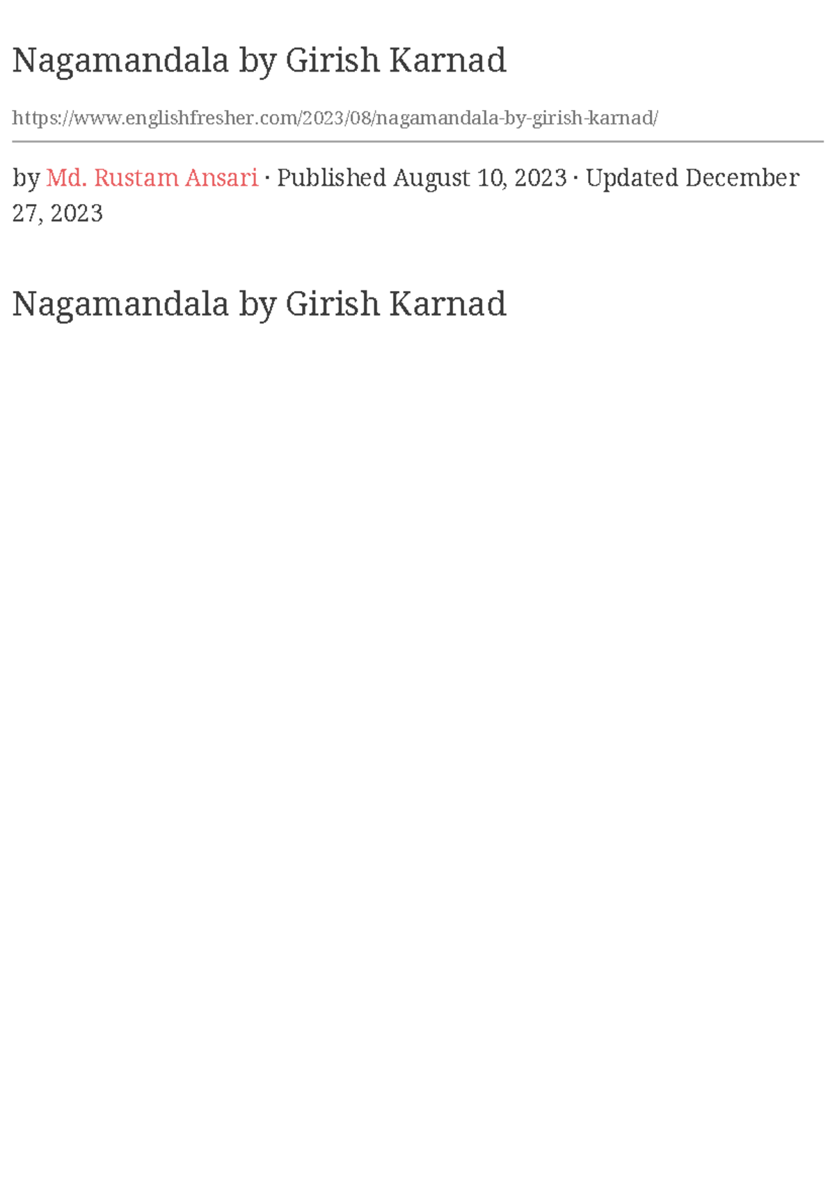 Nagamandala by Girish Karnad » Englishfresher+ - Nagamandala by Girish Karnad by Md. Rustam ...