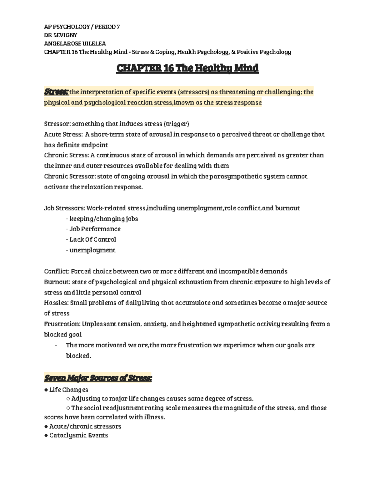 AP Psychology CHP 16 The Healthy Mind - Stress & Coping, Health ...