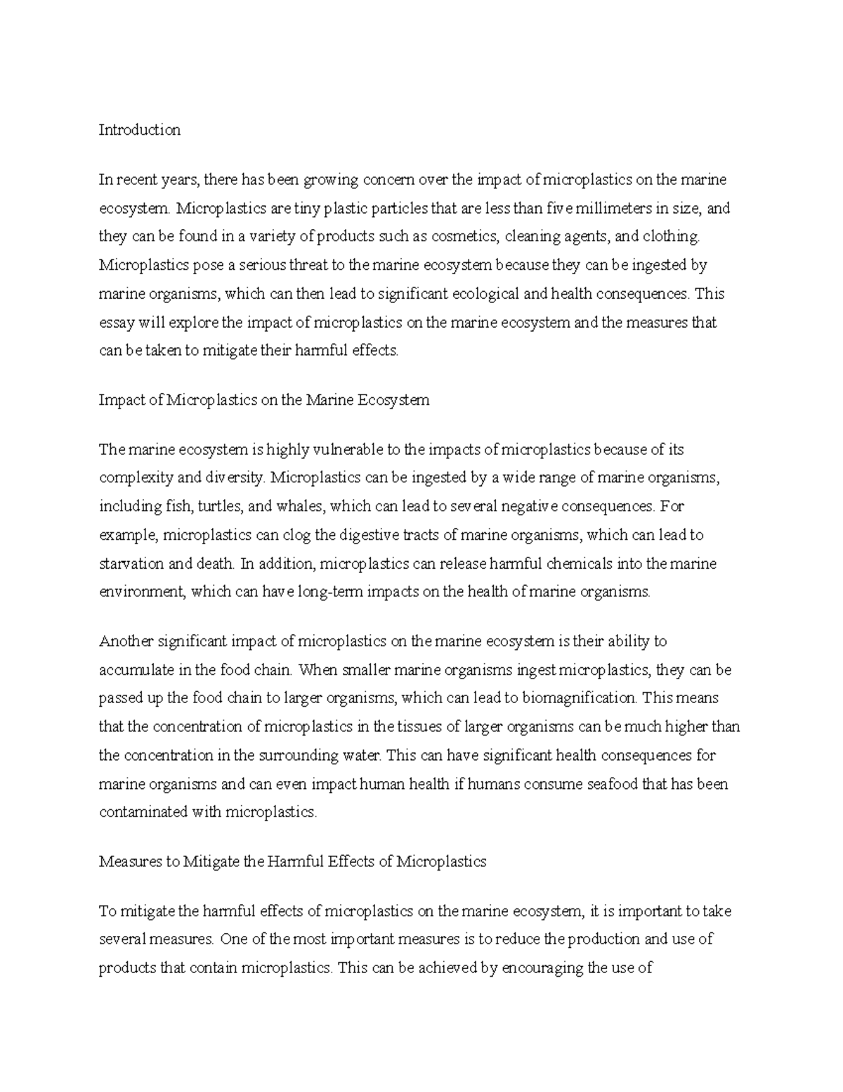 Title The Impact of Microplastics on the Marine Ecosystem ...