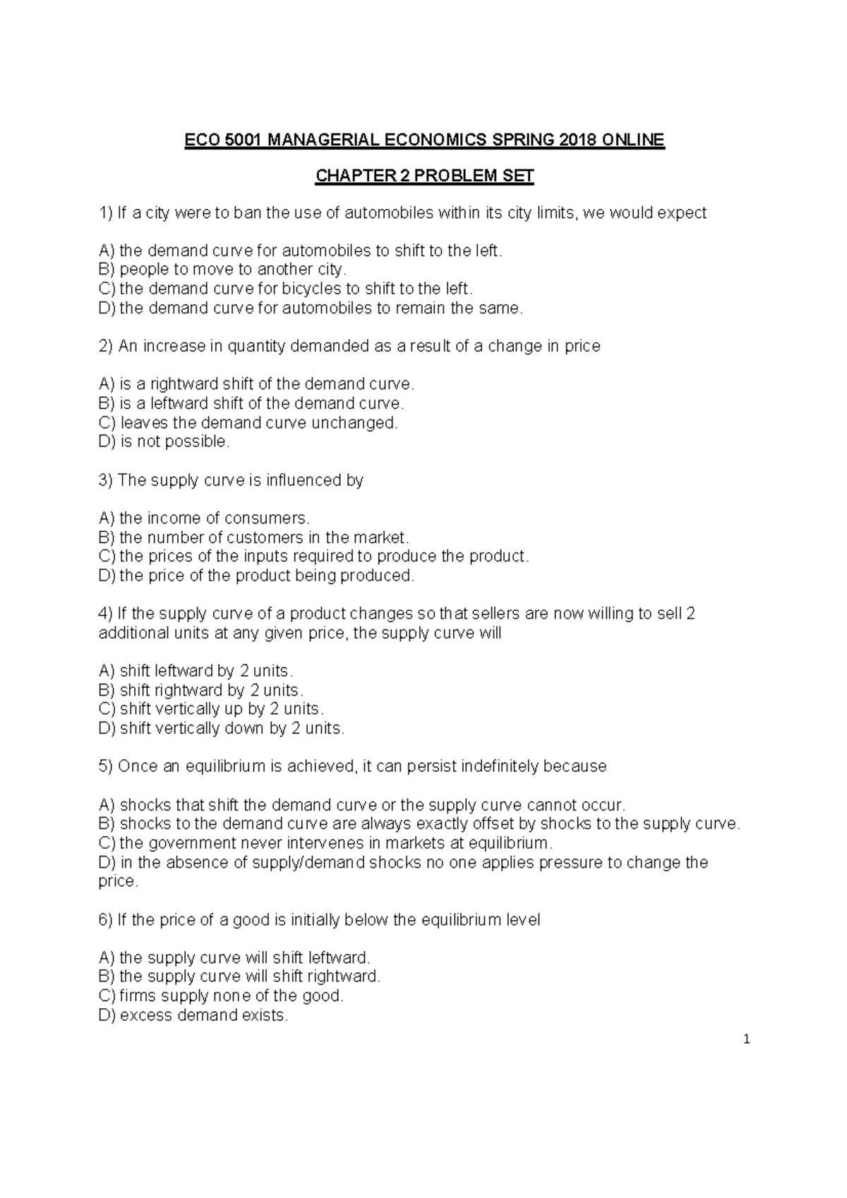 Chp2HW online S 18 - Quiz - 1 ECO 5001 MANAGERIAL ECONOMICS SPRING 2018 ...