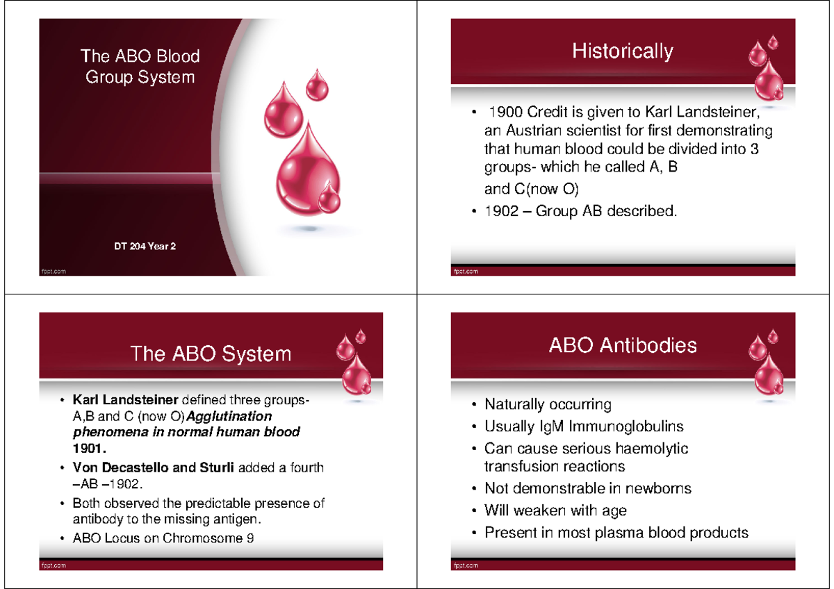 DT 204 year 2 Lecture 3 ABO BGS - The ABO Blood Group System DT 204 ...