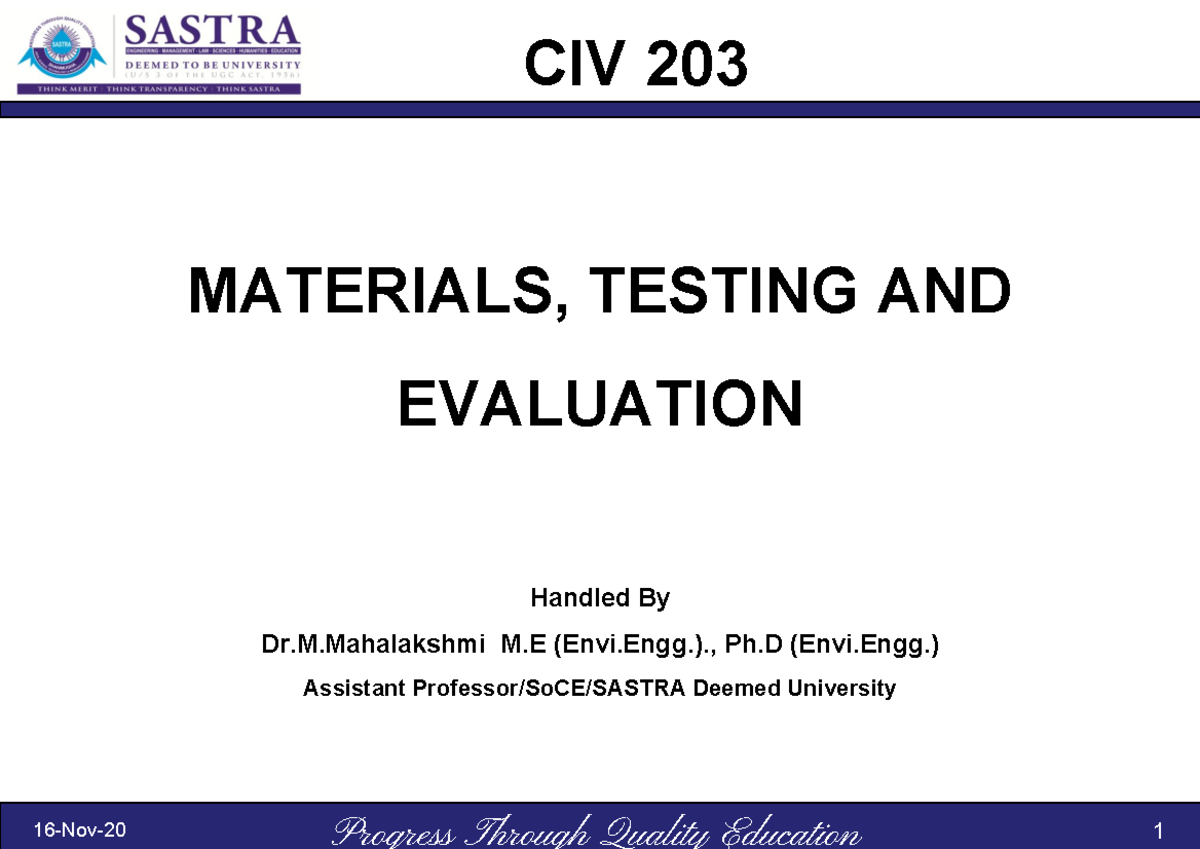 Ppt6 unit4 - Materials Testing and Evaluation notes - CIV 203 MATERIALS ...