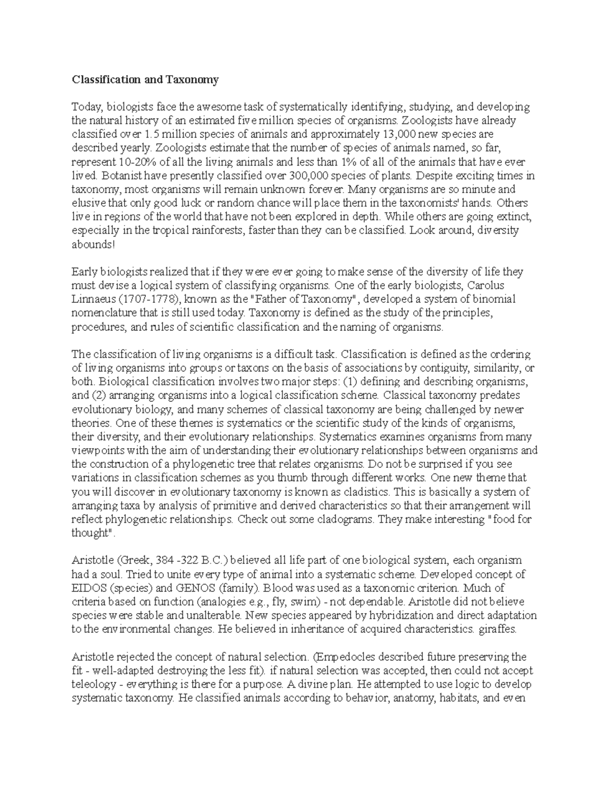 Issues in Modern Biology- Classification and Taxonomy - Classification ...