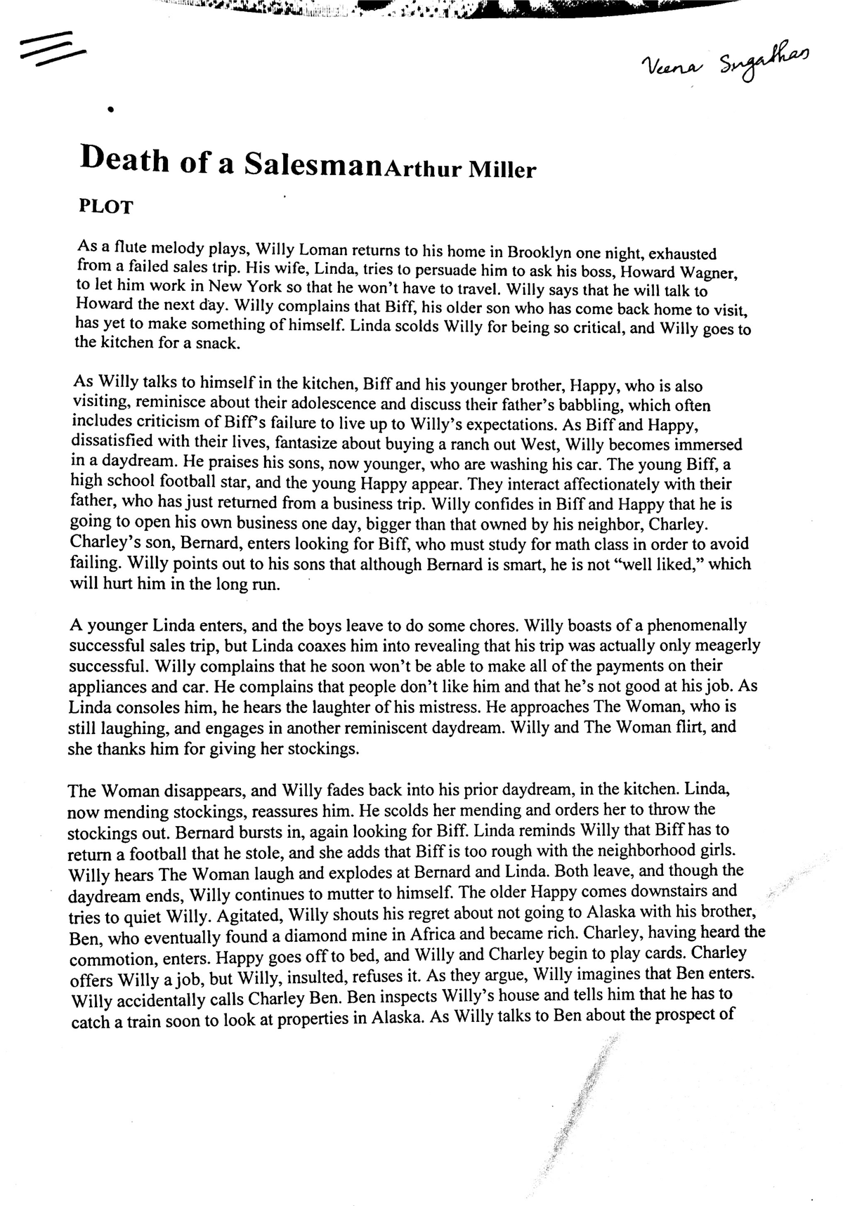 Death OF THE Sales MAN- Arthur Miller - M A English Language and ...