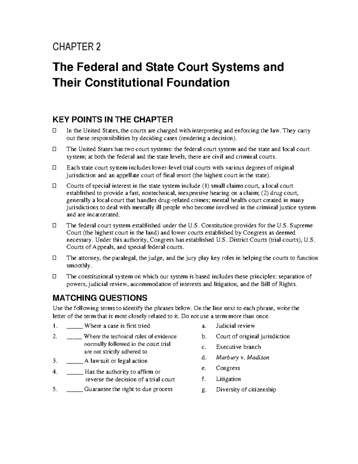 Ch02 The Federal and State Court Systems and Their Constitutional ...