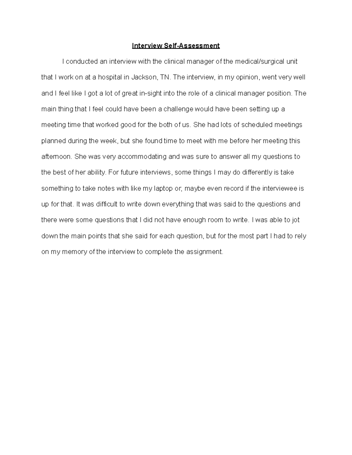 Interview Self-Assessment D030 - Interview Self-Assessment I conducted ...