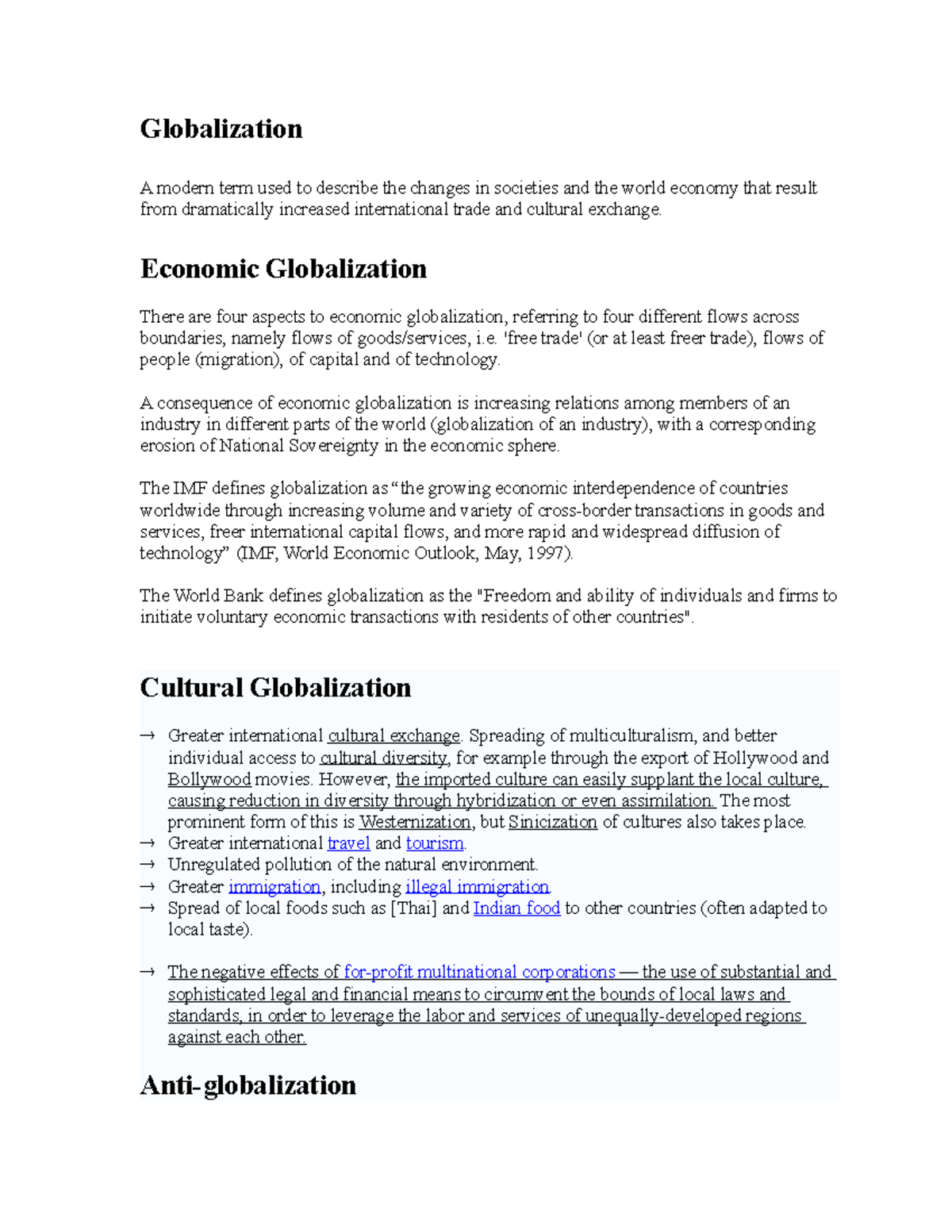 Globalization Definitionsand Discussion - Globalization A modern term ...