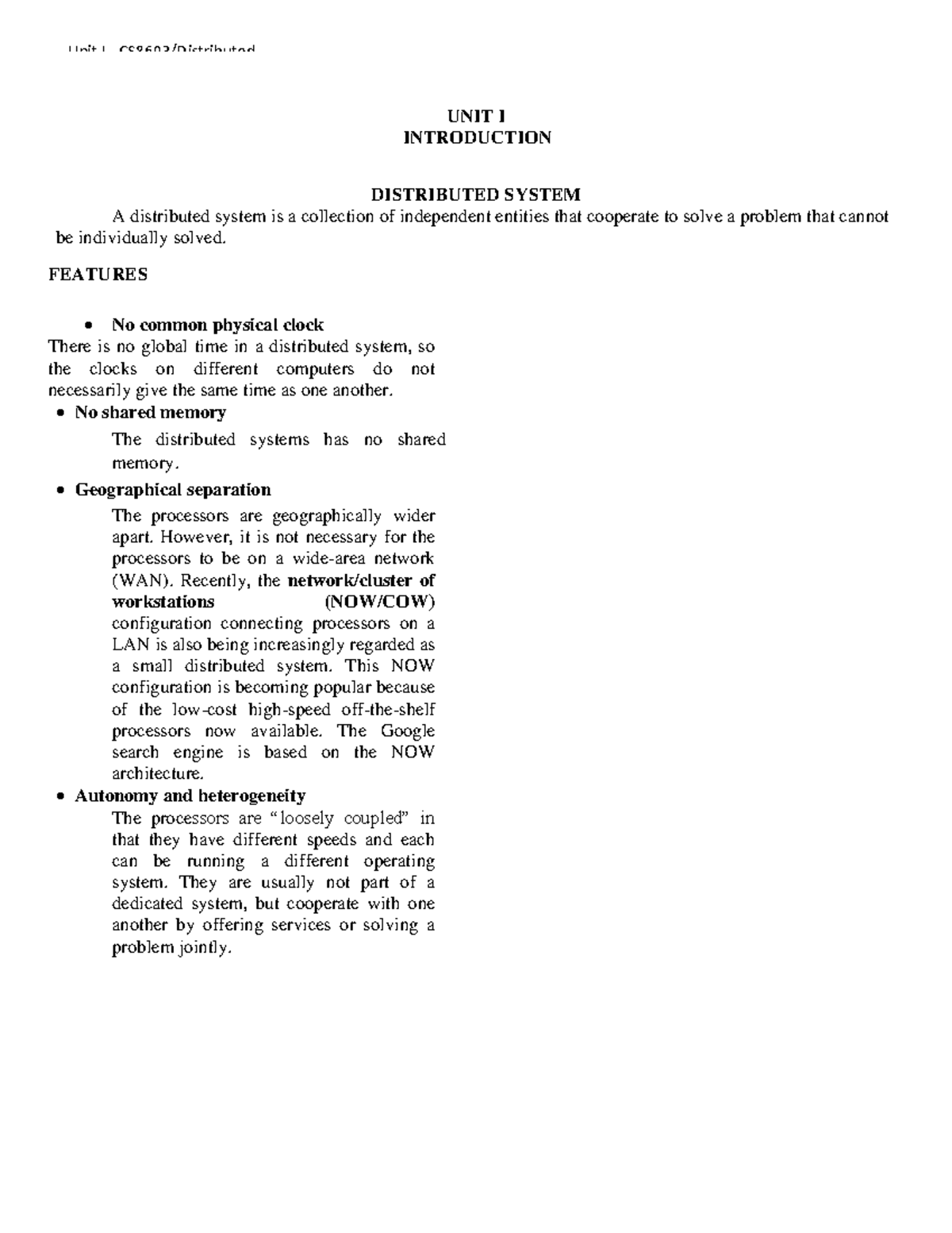 UNIT I Notes - Data science - Systems UNIT I INTRODUCTION DISTRIBUTED ...
