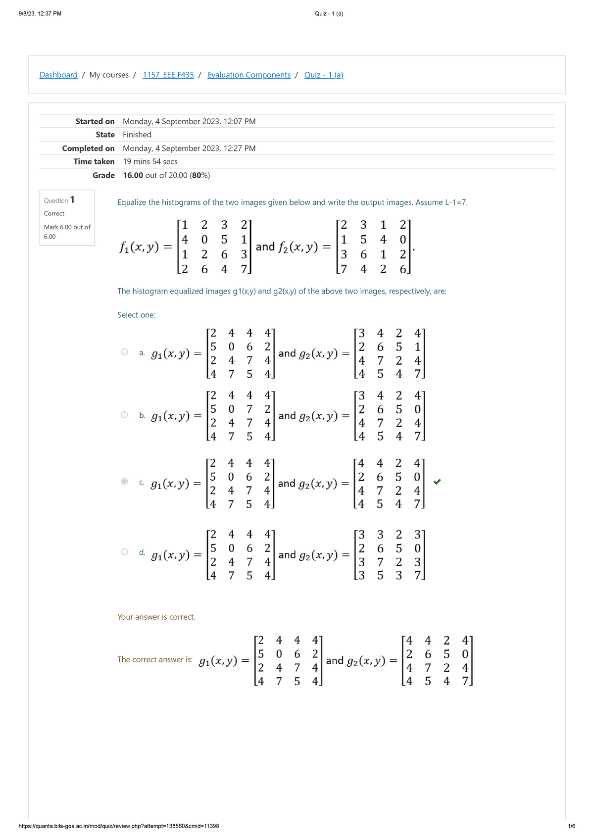 Quiz - 1 DIP EEE F435 - Quiz 1 - Dashboard / My courses / 1157_EEE F435 ...