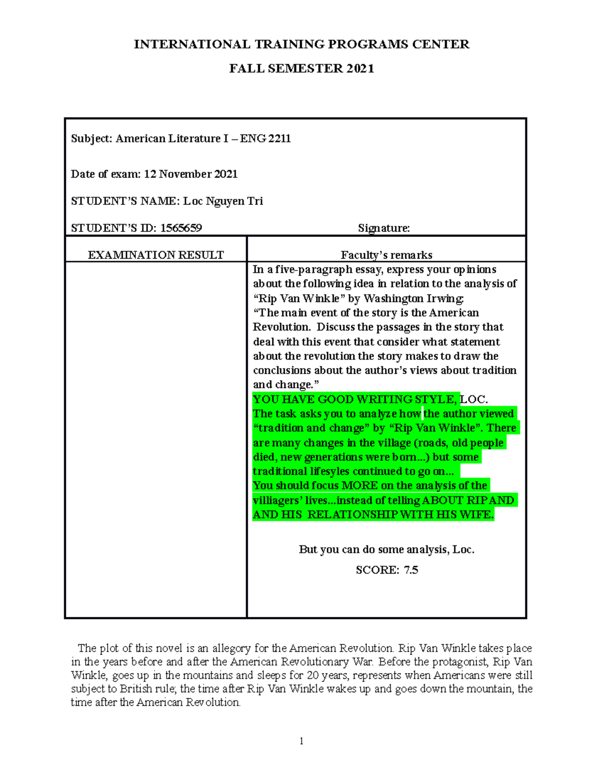 ENG 2211 - Midterm - Nguyen Tri Loc - INTERNATIONAL TRAINING PROGRAMS ...