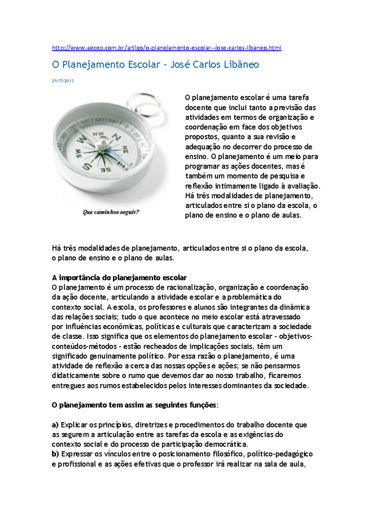 Planejamento - Libâneo - aecep.com/artigo/o-planejamento-escolar-jose ...