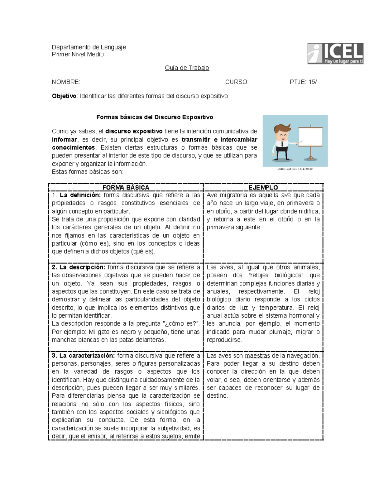 Formas discursivas actividad - Departamento de Lenguaje Primer Nivel ...