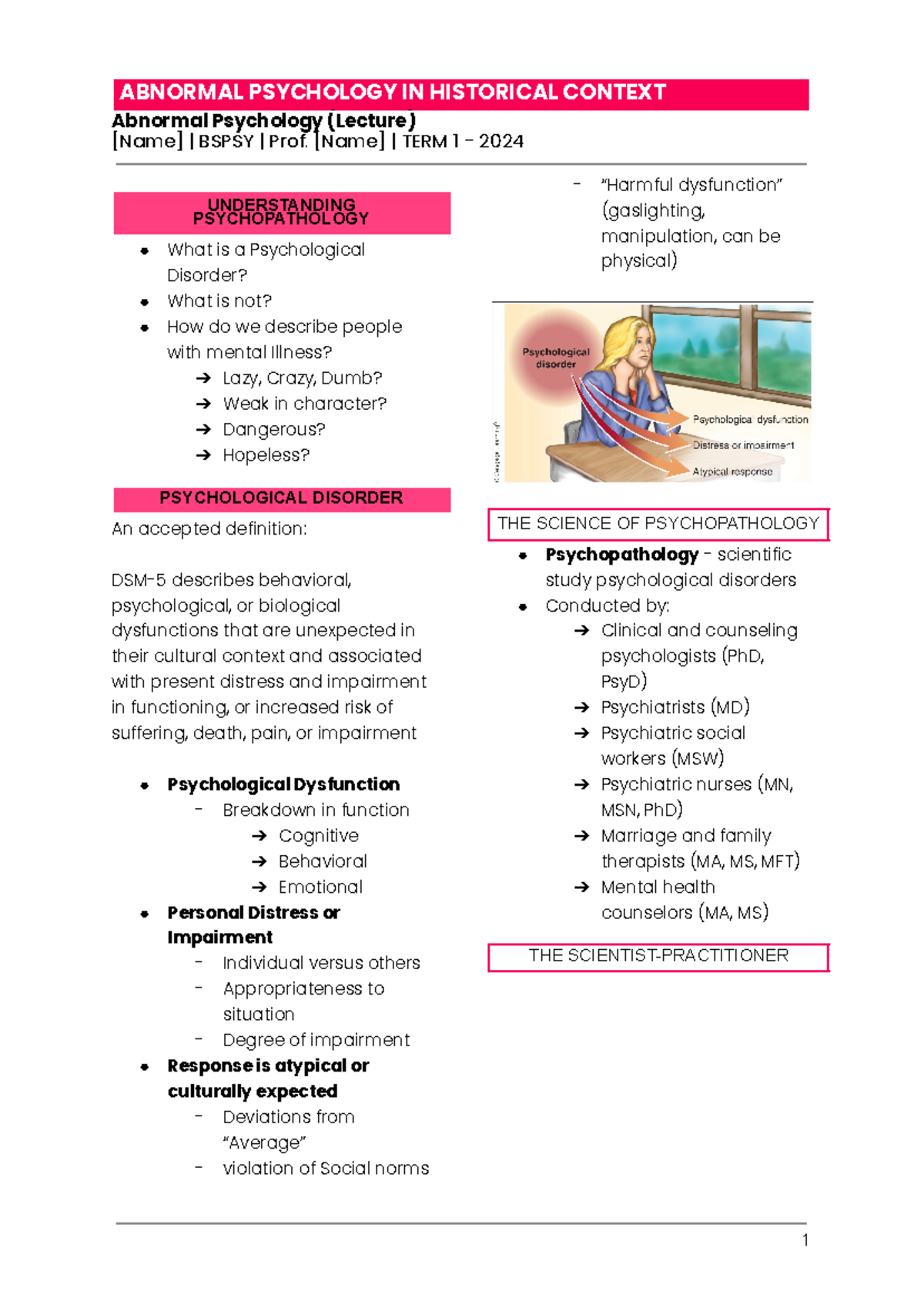 Abnormal Psychology Chap1 - Abnormal Psychology (Lecture) [Name ...