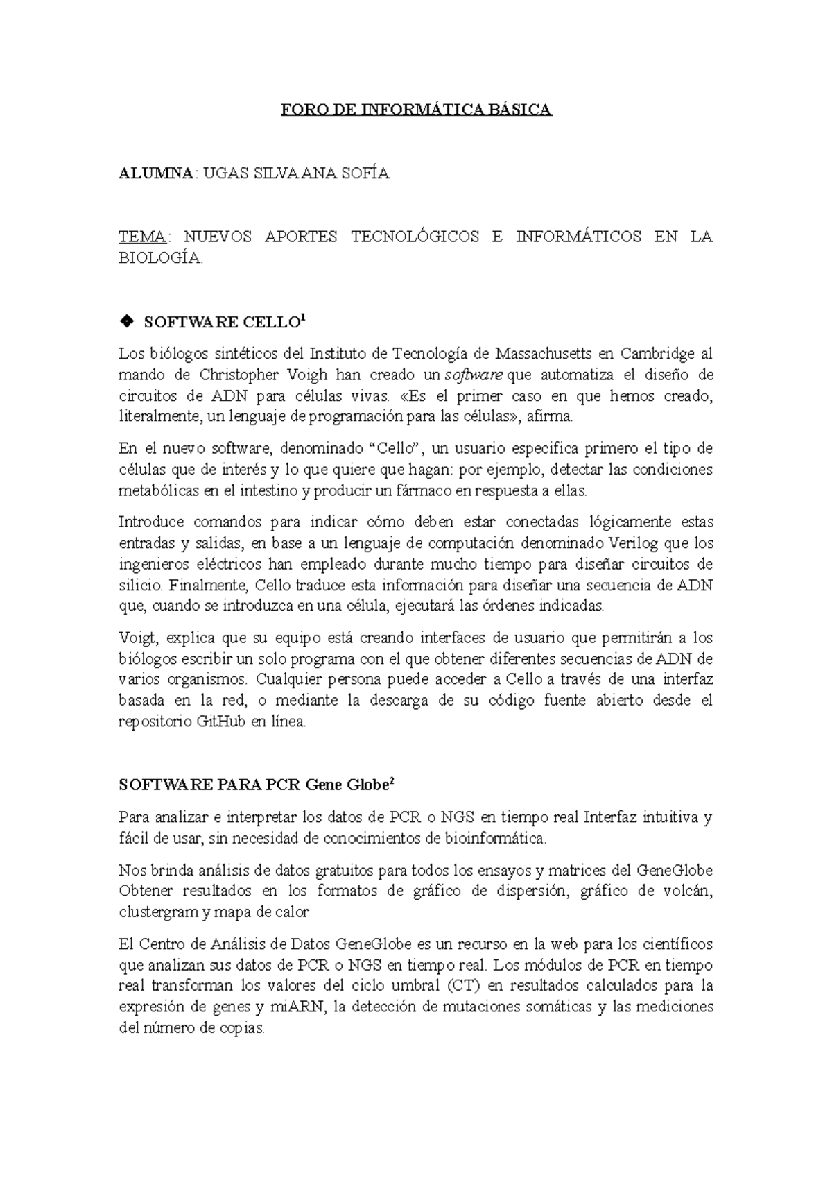 FORO DE Informática Básica - FORO DE INFORMÁTICA BÁSICA ALUMNA : UGAS ...