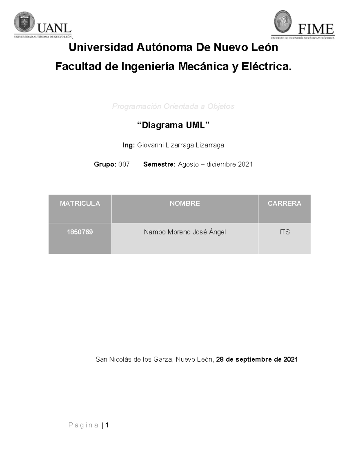 Diagrama Uml Programación Orientada A Objetos Universidad Autónoma De Nuevo León Facultad De