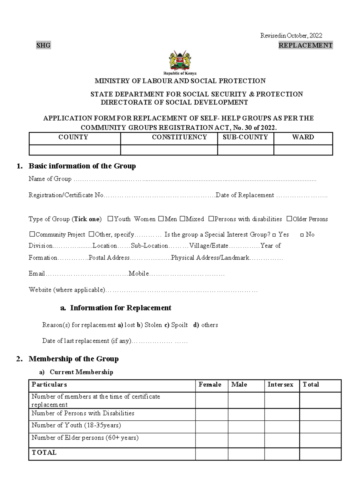 SHG-Replacement-Form-2022 - Revised in October, 2022 SHG REPLACEMENT ...