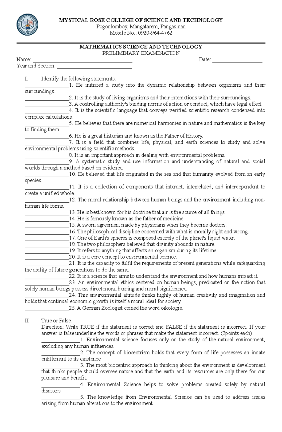 BSED 3 A&B MST (93 Copies) - MYSTICAL ROSE COLLEGE OF SCIENCE AND ...